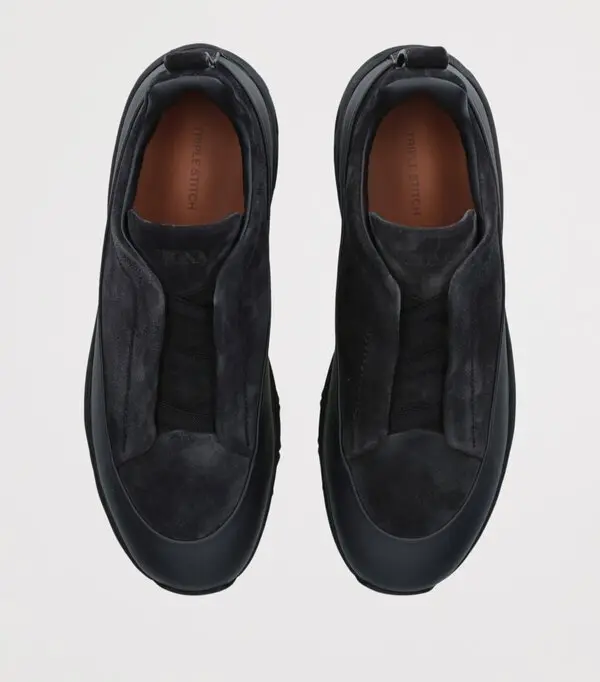 Zegna Suede Triple Stitch Monte Sneakers - Navy