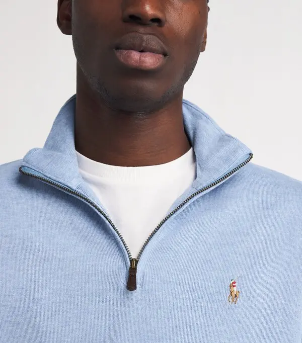 Polo Ralph Lauren Cotton Quarter-zip Logo Sweater - Blue