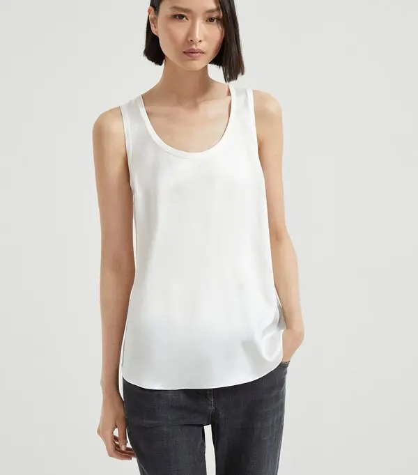 Brunello Cucinelli Stretch-silk Satin Reversible Tank Top - White