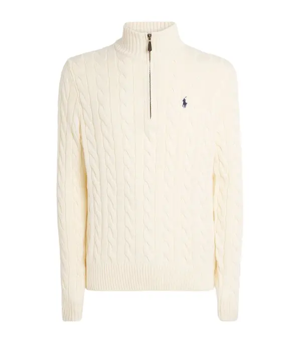 Polo Ralph Lauren Cotton Cable-knit Quarter-zip Sweater - Ivory