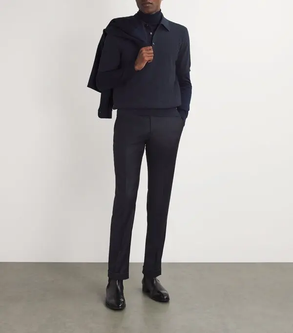 Brioni Cotton-silk-cashmere Polo Shirt - Blue