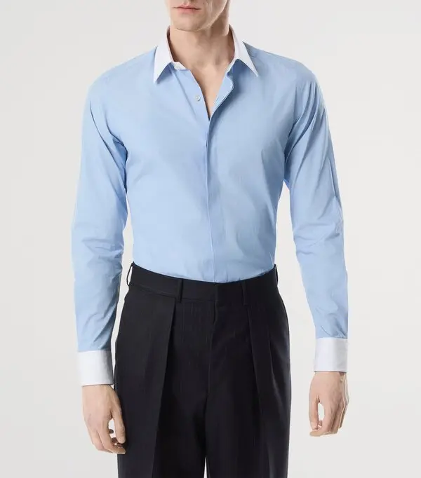 TOM FORD Cotton Contrast-trim Shirt - Blue