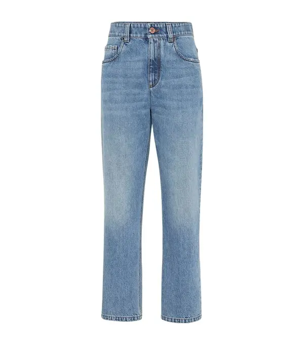 Brunello Cucinelli Logo Patch Mid-rise Straight-fit Jeans - Blue