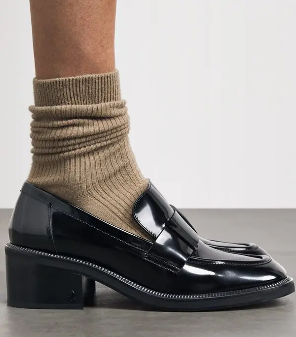 JIMMY CHOO Tylor 60 Leather Heeled Loafers - Black