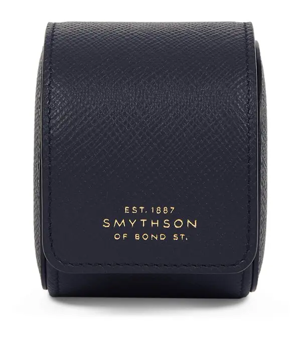 Smythson Leather Panama Single Watch Roll - Blue