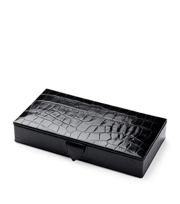 ASPINAL OF LONDON Croc-embossed Leather Cufflink Box - Black