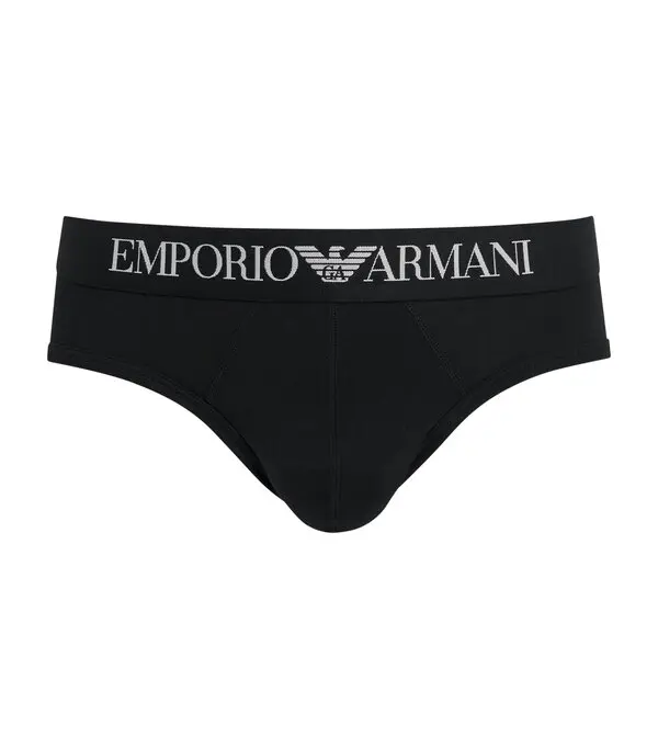Emporio Armani Stretch-cotton Logo Briefs - Black