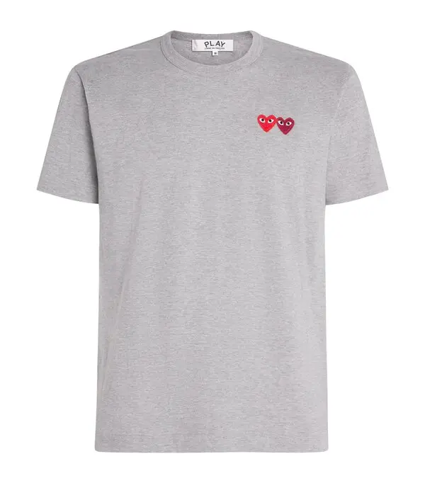 Play Comme Des Garcon Embroidered Double-heart T-shirt - Grey