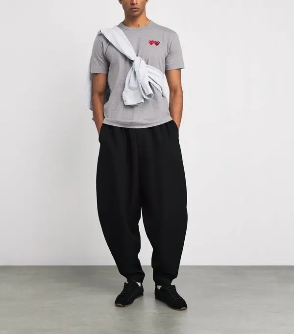 Play Comme Des Garcon Embroidered Double-heart T-shirt - Grey