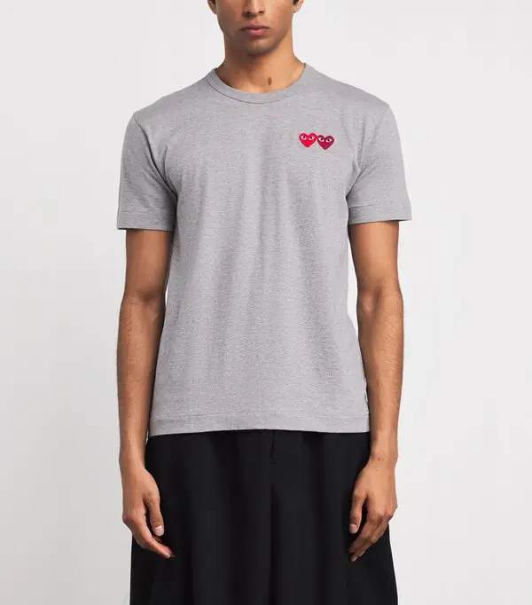 Play Comme Des Garcon Embroidered Double-heart T-shirt - Grey