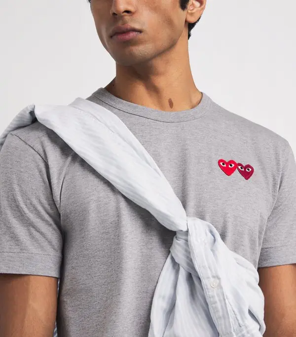 Play Comme Des Garcon Embroidered Double-heart T-shirt - Grey