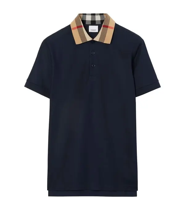 Burberry Cotton Check-collar Polo Shirt - Navy