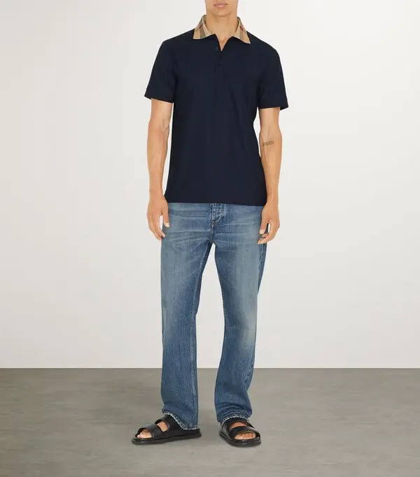 Burberry Cotton Check-collar Polo Shirt - Navy