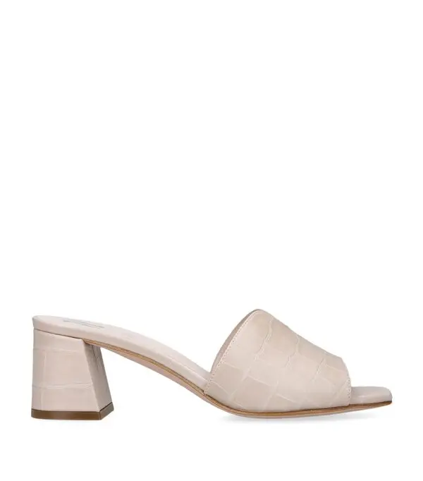 GINA Leather Croc-embossed Arles Mules - Beige