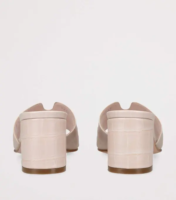 GINA Leather Croc-embossed Arles Mules - Beige