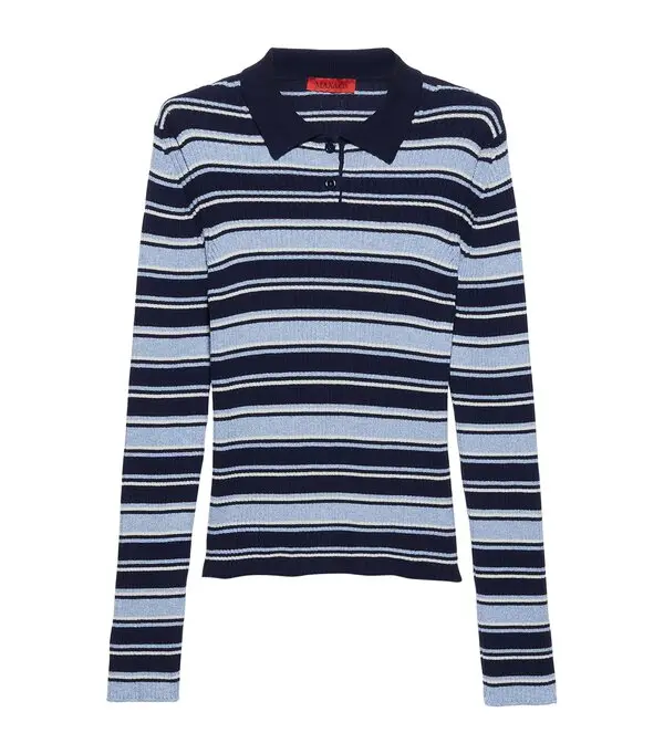 Max & Co. Rib-knit Stripe Polo Sweater - Blue