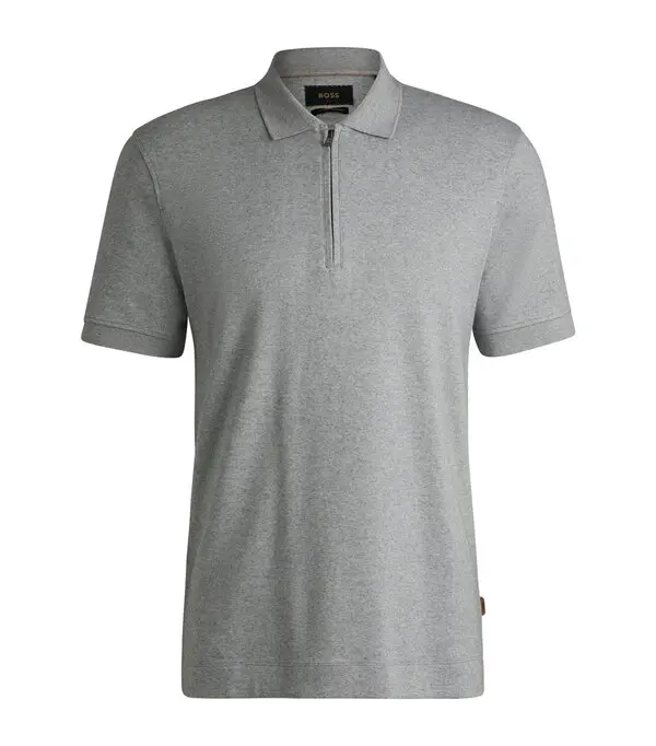 BOSS Cotton-cashmere Zip-up Polo Shirt - Silver
