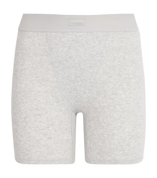 SKIMS Stretch-cotton Ribbed Boxer Shorts - Grey
