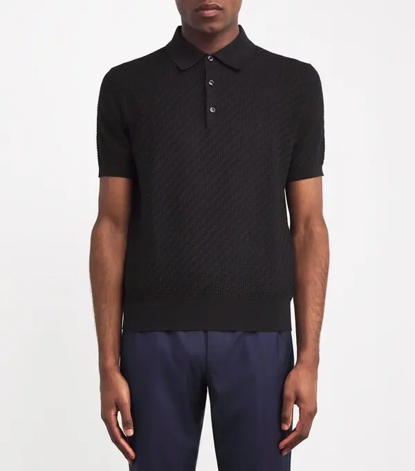 Brioni Cotton-silk-cashmere Polo Shirt - Black