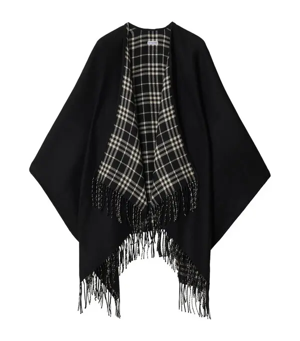 Burberry Wool Reversible Check Cape - Black