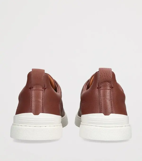 Zegna Leather Triple Stitch Sneakers - Red