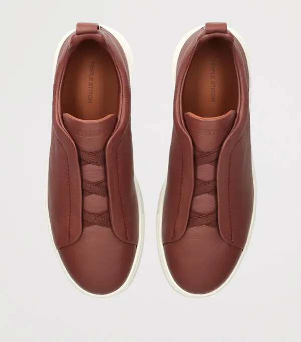 Zegna Leather Triple Stitch Sneakers - Red