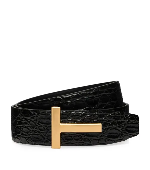 TOM FORD Leather Reversible T Icon Belt - Black