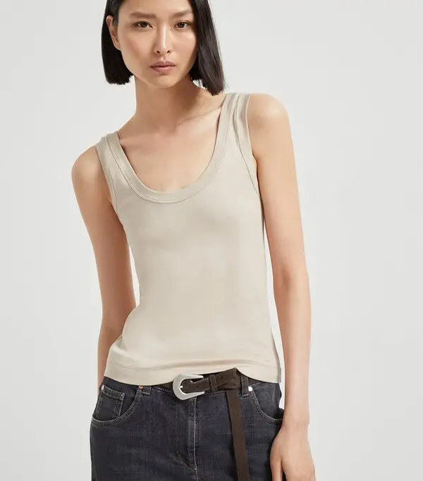 Brunello Cucinelli Stretch-cotton Ribbed Tank Top - Beige