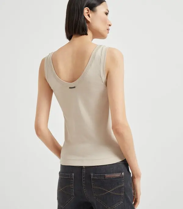 Brunello Cucinelli Stretch-cotton Ribbed Tank Top - Beige