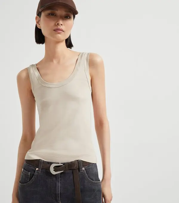 Brunello Cucinelli Stretch-cotton Ribbed Tank Top - Beige