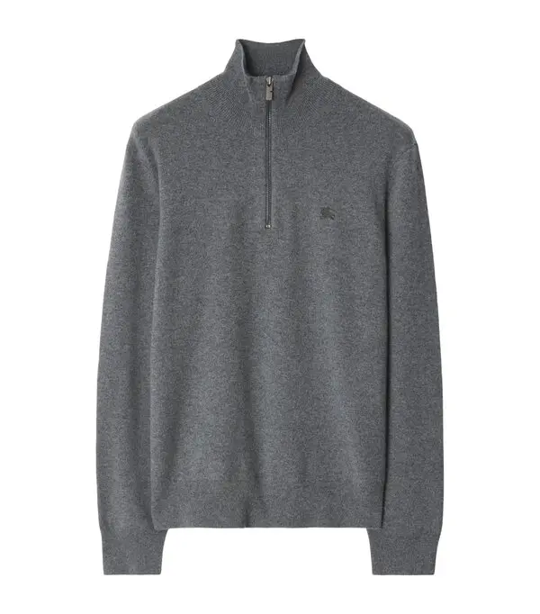 Burberry Cashmere-blend Quarter-zip Slim Sweater - Grey