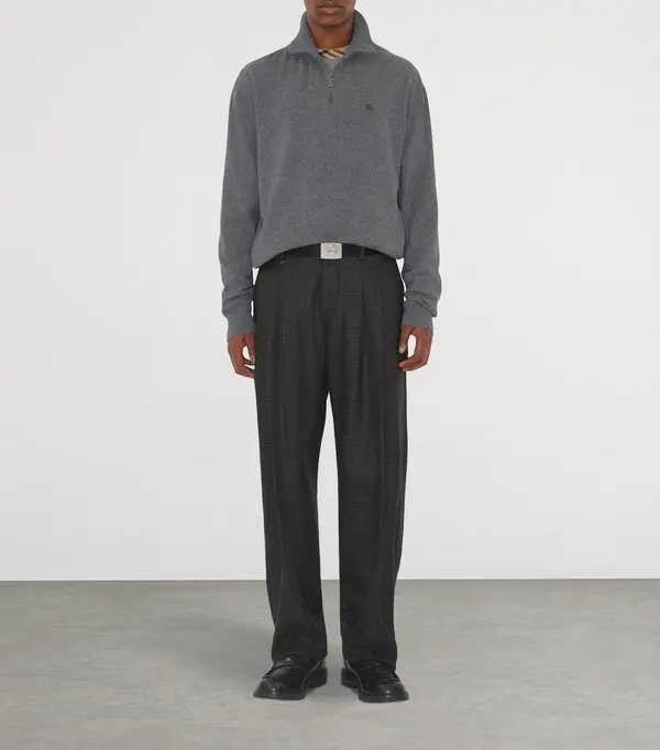 Burberry Cashmere-blend Quarter-zip Slim Sweater - Grey
