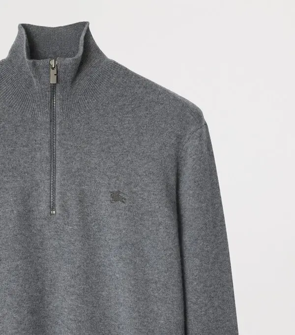 Burberry Cashmere-blend Quarter-zip Slim Sweater - Grey