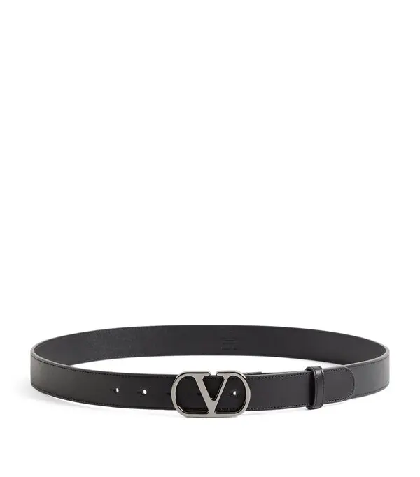 Valentino Garavani Leather Vlogo Signature Belt - Black