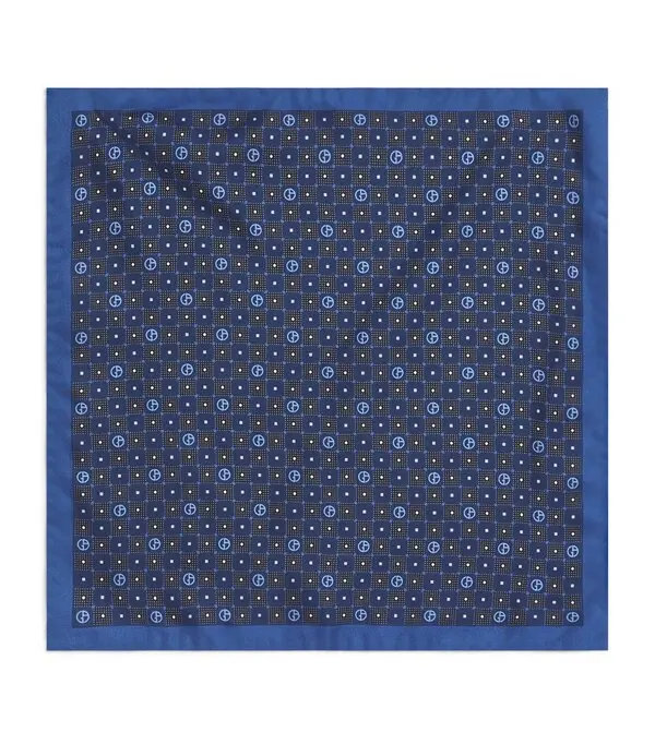 Giorgio Armani Silk Monogram Pocket Square - Blue