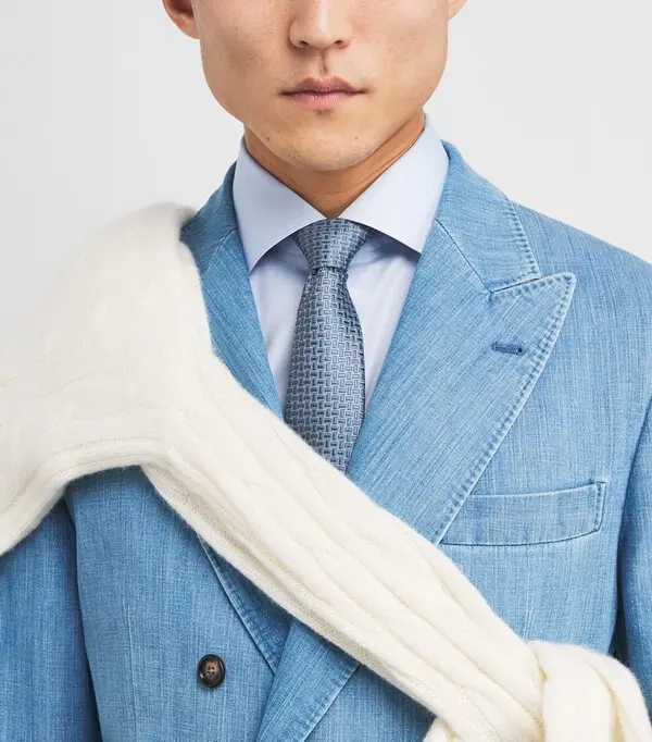 Canali Silk Jacquard Standard Neck Tie - Blue