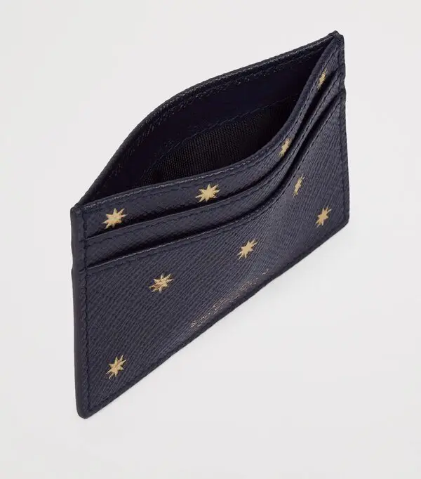Smythson Panama Leather Stars Card Holder - Blue