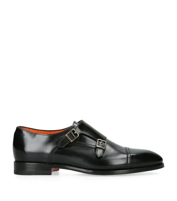 Santoni Leather Adrian Blake Monk Shoes - Black