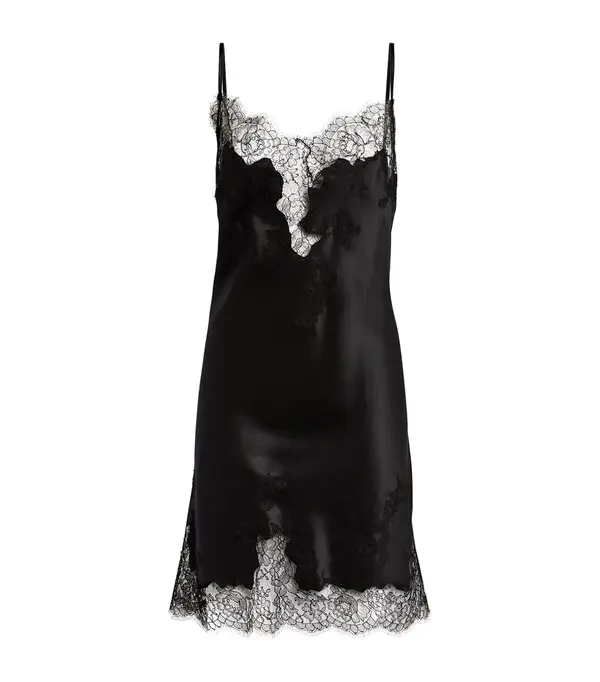 MARJOLAINE Silk Lace-trim Chemise - Black