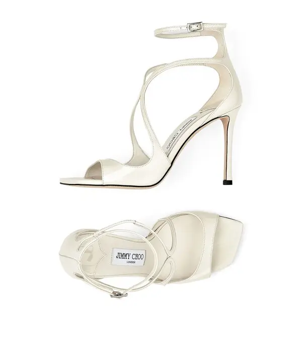 JIMMY CHOO Azia 95 Patent Leather Sandals - White