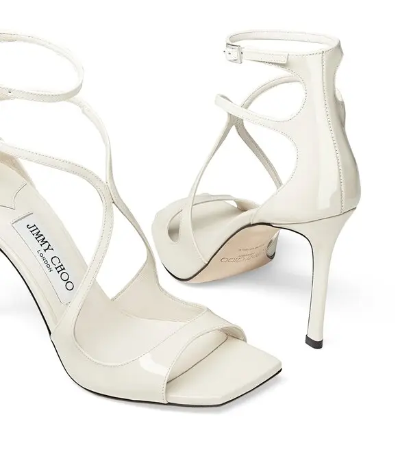JIMMY CHOO Azia 95 Patent Leather Sandals - White