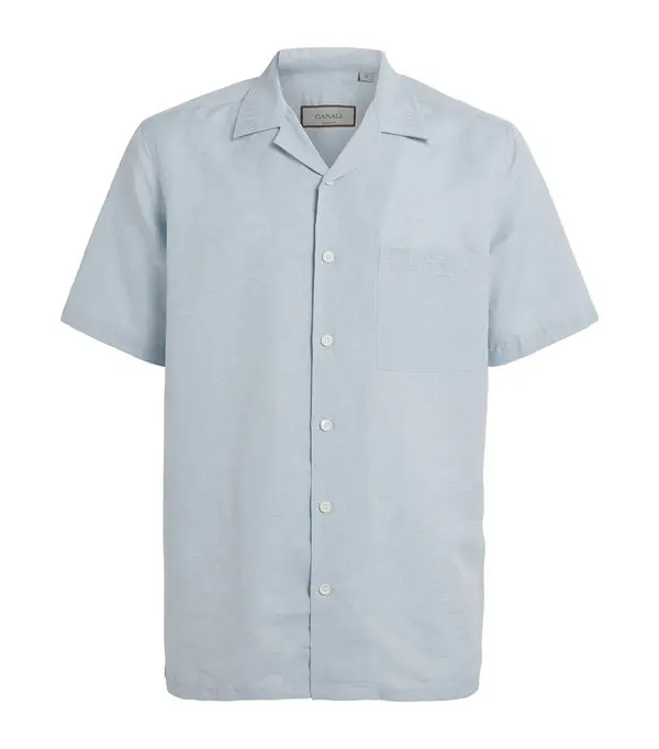 Canali Linen-cotton Embroidered Shirt - Blue