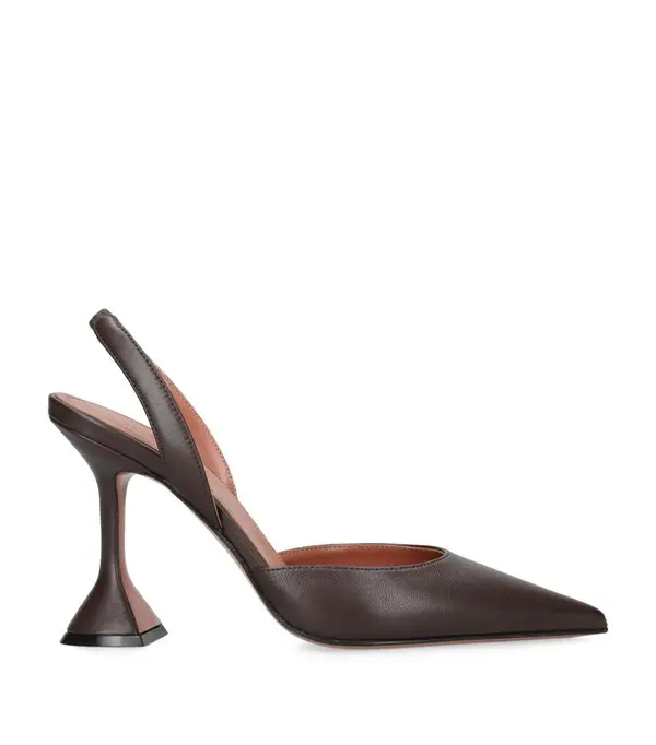 Amina Muaddi Leather Holli Slingback Pumps 95 - Brown