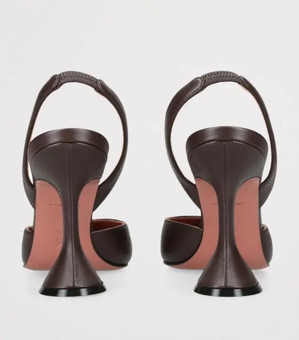 Amina Muaddi Leather Holli Slingback Pumps 95 - Brown
