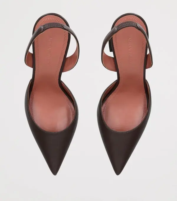 Amina Muaddi Leather Holli Slingback Pumps 95 - Brown