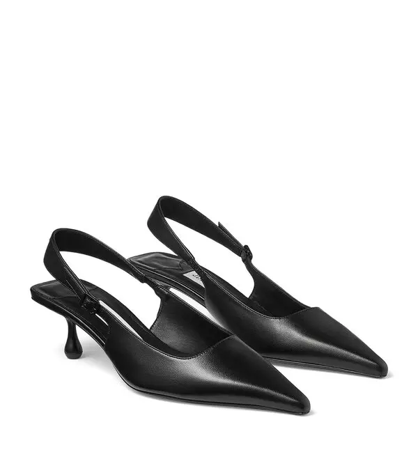 JIMMY CHOO Amel 50 Leather Slingback Pumps - Black