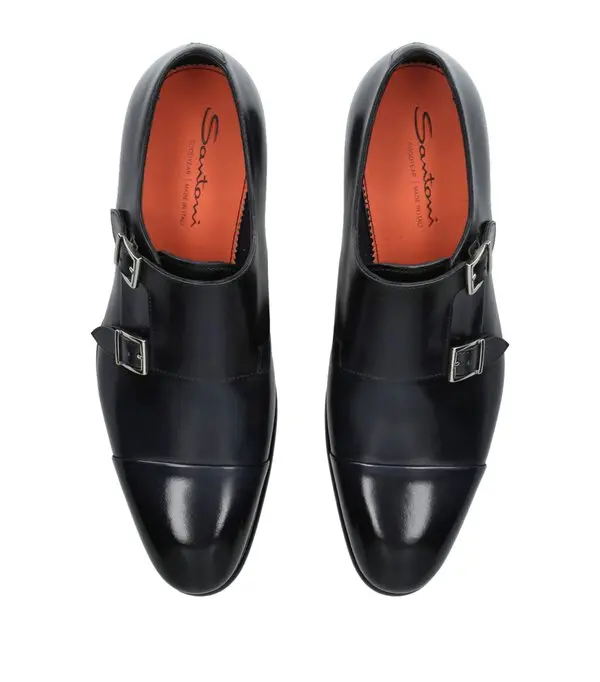 Santoni Leather Double-buckle Monk Shoes