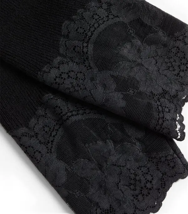 Valentino Garavani Cashmere Leggings With Floral Lace Hem