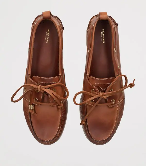 GOLDEN GOOSE Leather Boat Shoes - Beige