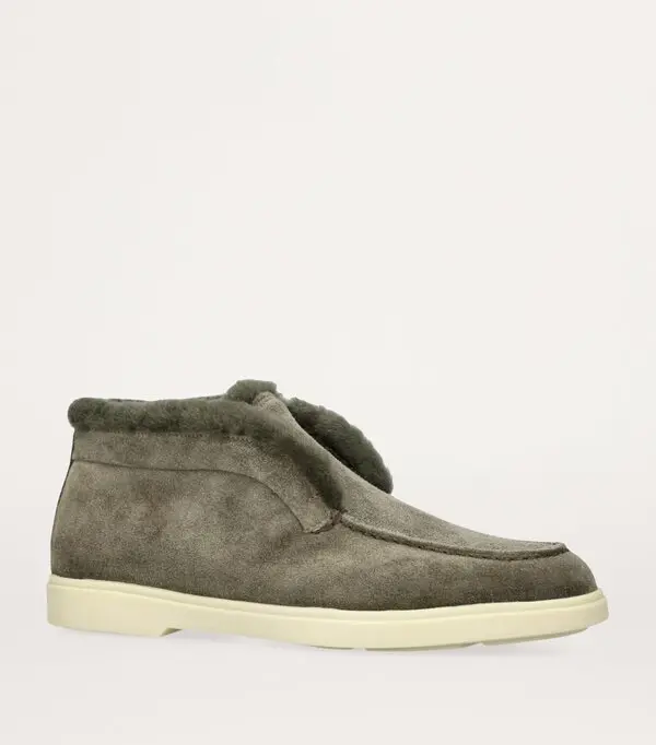 Santoni Suede Fur-trim Ankle Boots